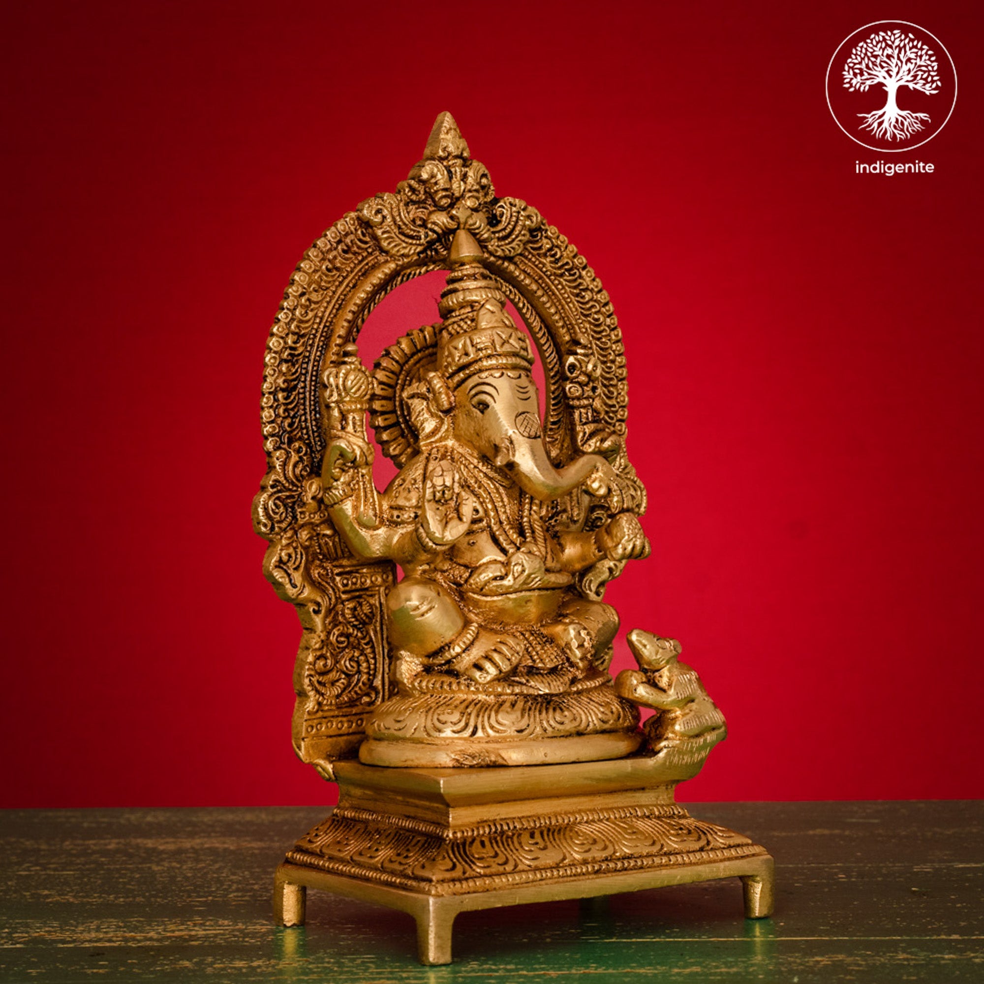 Buy Lord Ganesh Idol on Singhasan| Brass Statue | Indigenite